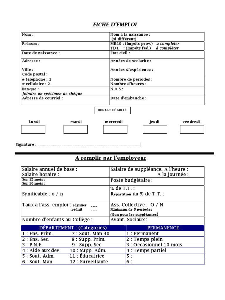 Fiche d'emploi : Informations essentielles | PDF | Économie | Travail