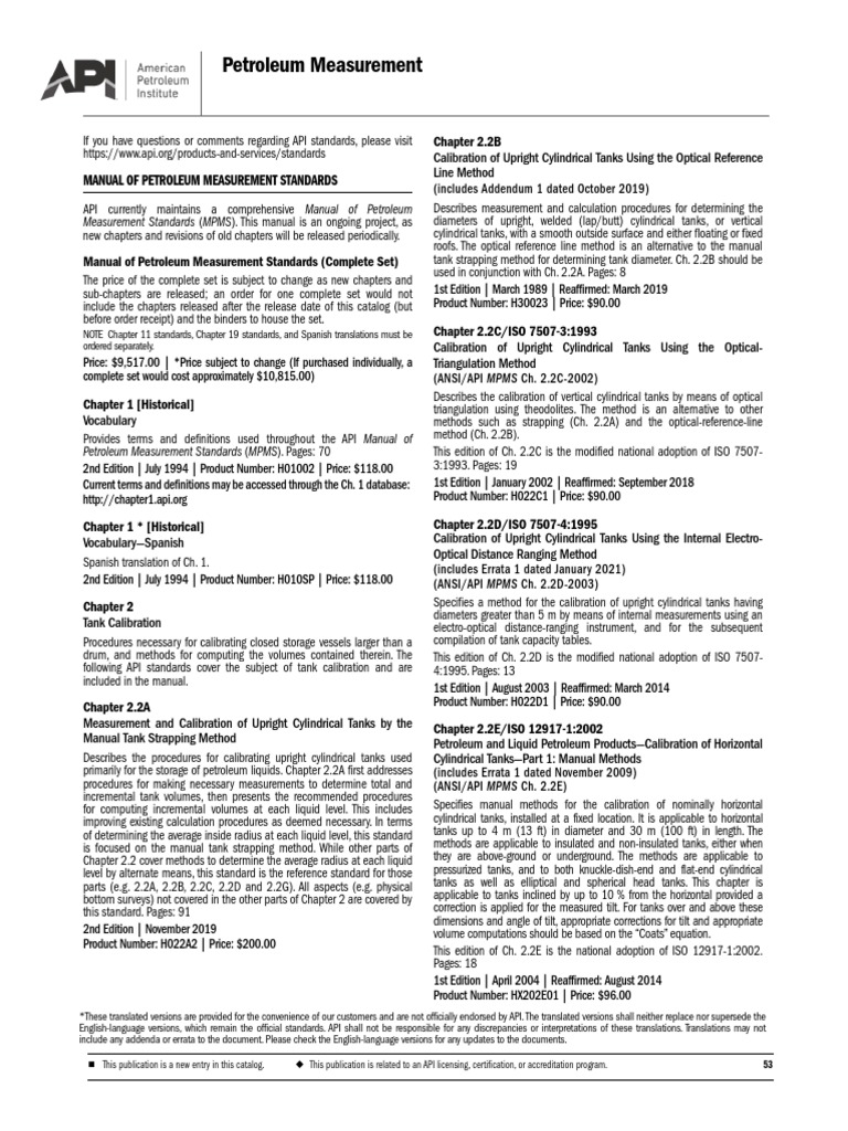 Petroleum Measurement Standards Guide | PDF