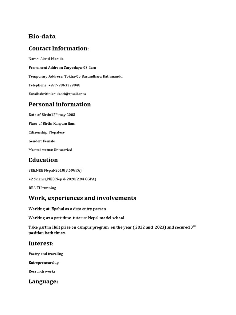 Bio Data | PDF