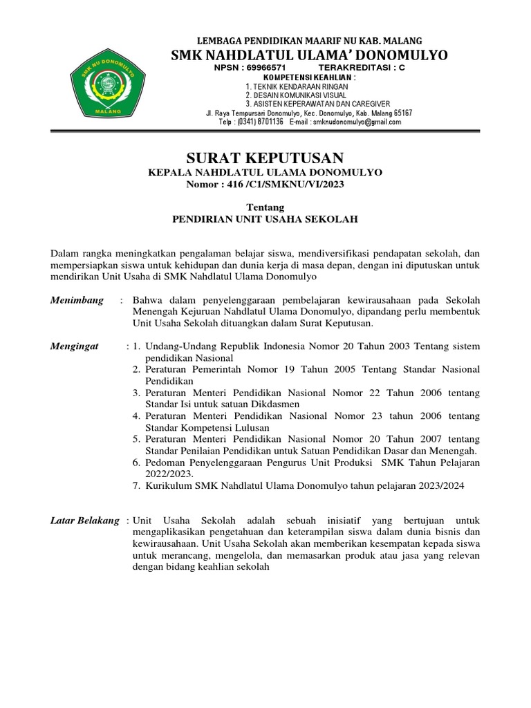 SK Pendirian Upj SMK Nu | PDF