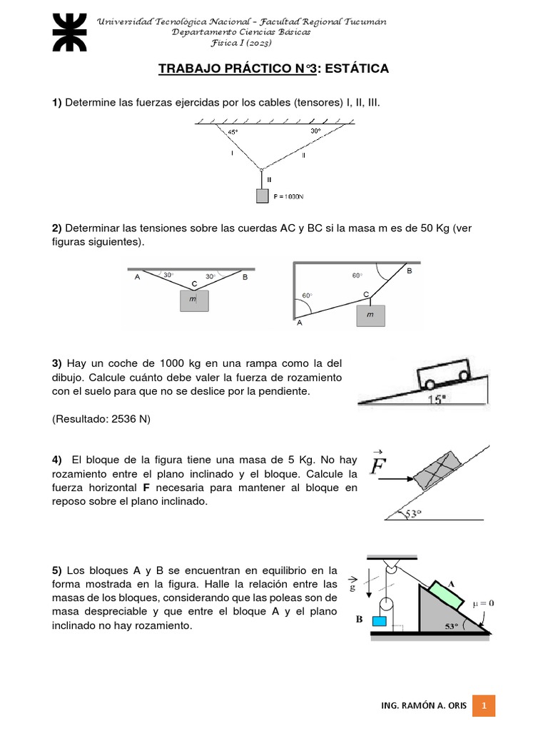 Trabajo Práctico #3 - ESTATICA - 1M2 - 1K7 - 1K8 - Fisica I | PDF | Fricción | Fuerza