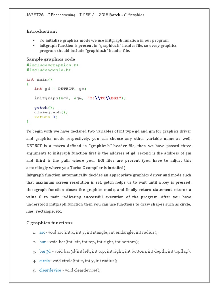 Unit - 3.b PWC Graphics | PDF | C (Programming Language) | Computer Science Unit - 3.b PWC Graphics | PDF | C (Programming Language) | Computer Science
