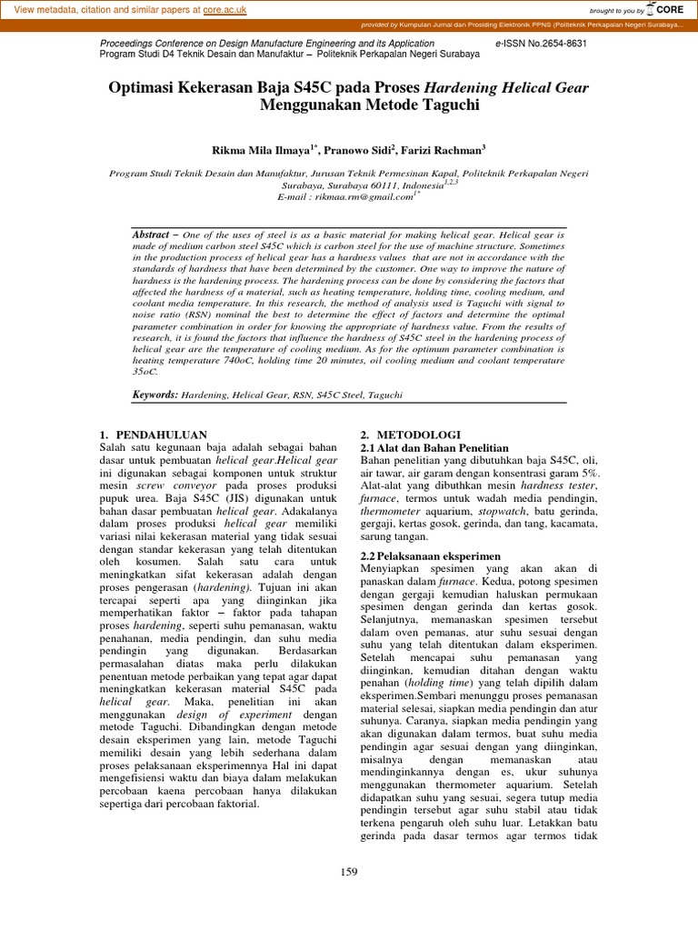 Optimasi Kekerasan Baja S45C Hardening | PDF | Steel | Analysis Of Variance Optimasi Kekerasan Baja S45C Hardening | PDF | Steel | Analysis Of Variance
