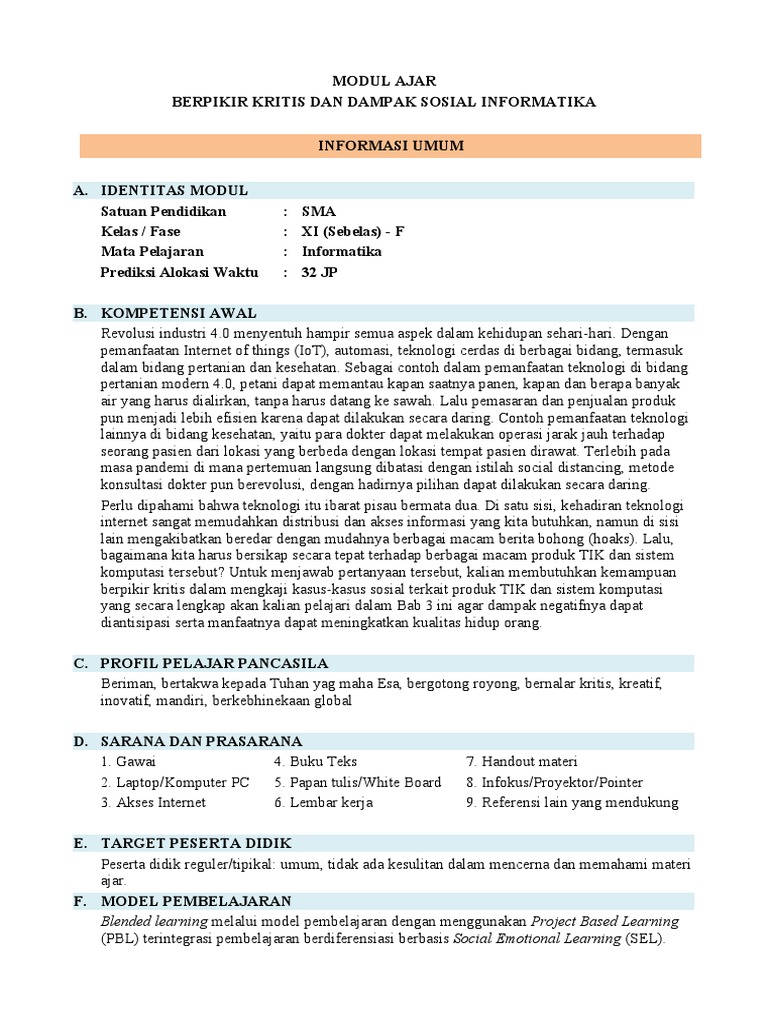 Informatika Bab 3 - Berpikir Kritis Dan Dampak Sosial Informatika | PDF | Karier & Perkembangan
