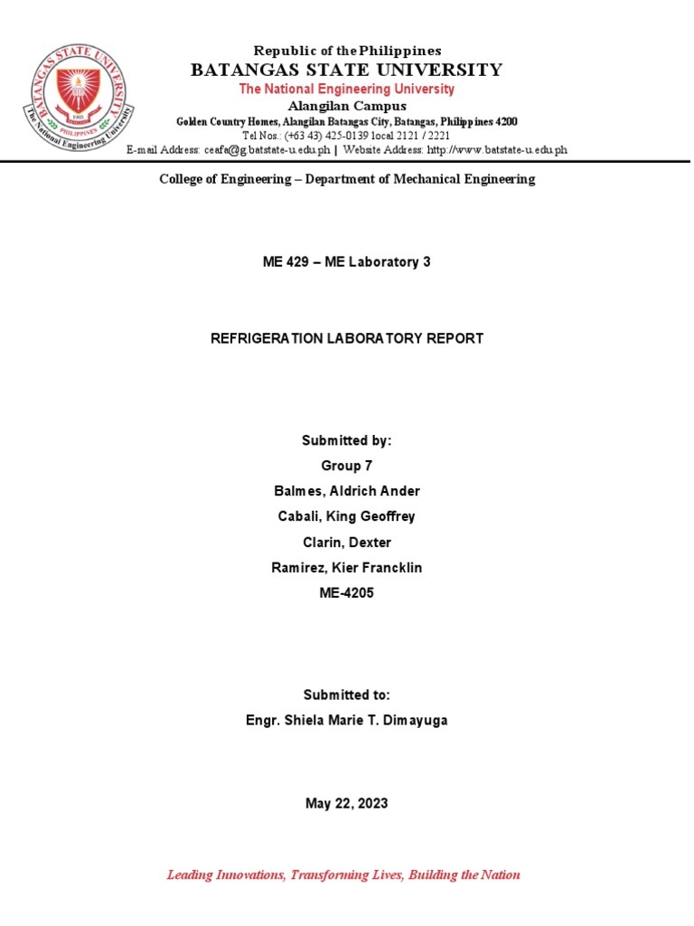 REF Tech Report Group 7 | PDF | Refrigeration | Enthalpy