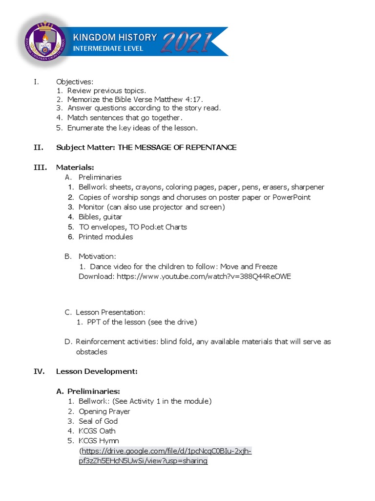 LP - Intermediate Lesson 13 - The Message of Repentance | PDF ...