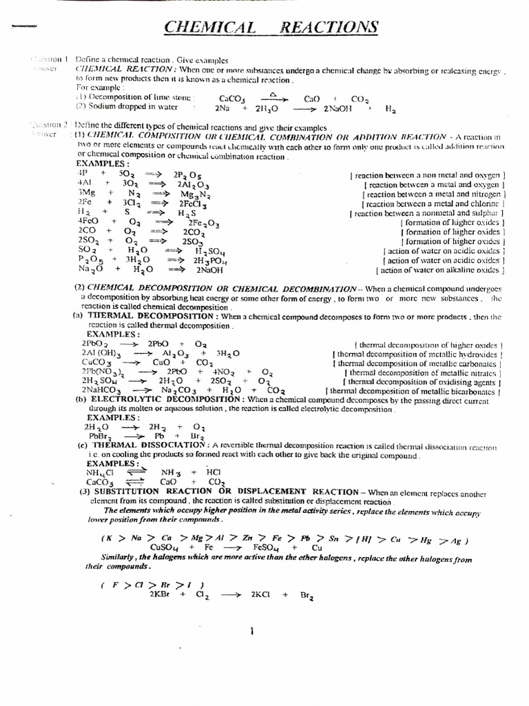 Chemical Reactions Icse Class 9th | PDF | Chemical Reactions | Oxide