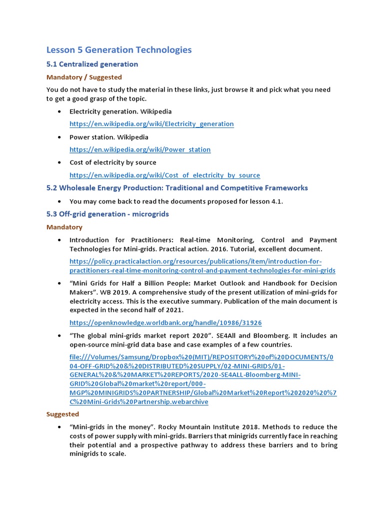 Lesson 5 Reading List | PDF | Distributed Generation | Power (Physics)
