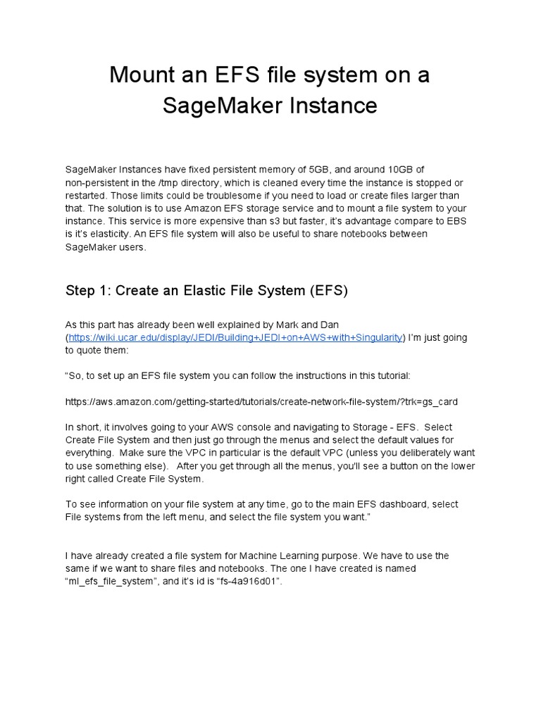Mount An Efs File System On A Sagemaker Instance Pdf File System 