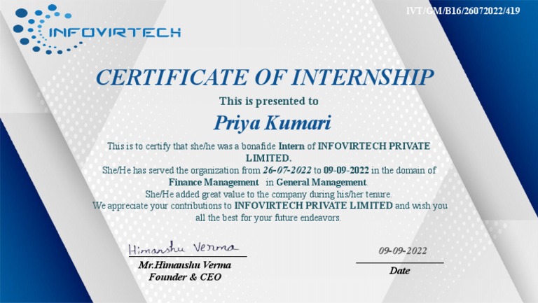 Certificate of Internship Priya Kumari | PDF