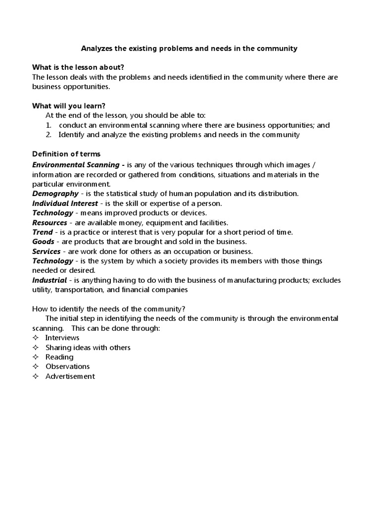 Analyzes The Existing Problems and Needs in The Community | PDF ...