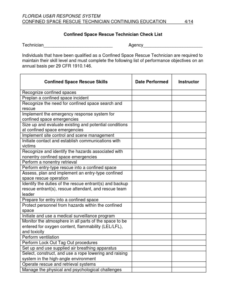 Confined Space Rescue Check List FLUSAR | PDF