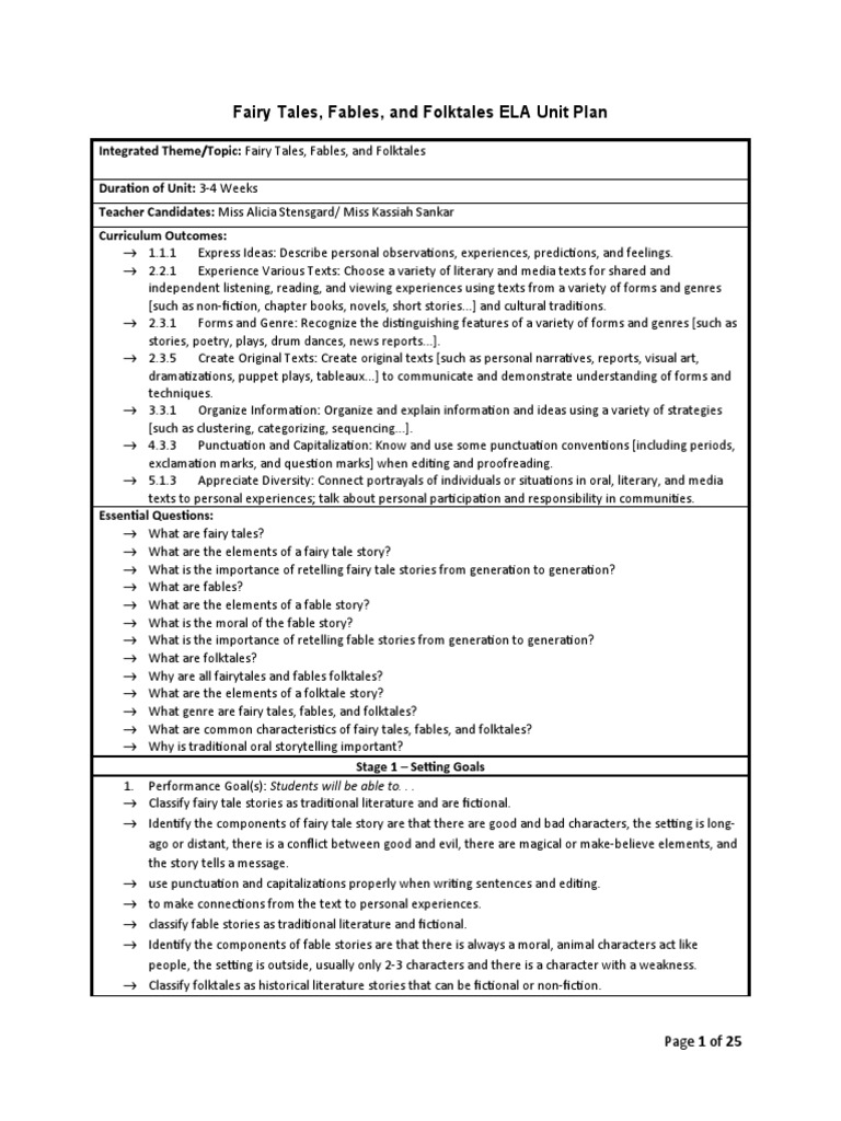 ELA Unit Plan 2022 | PDF | Fairy Tales | Educational Technology