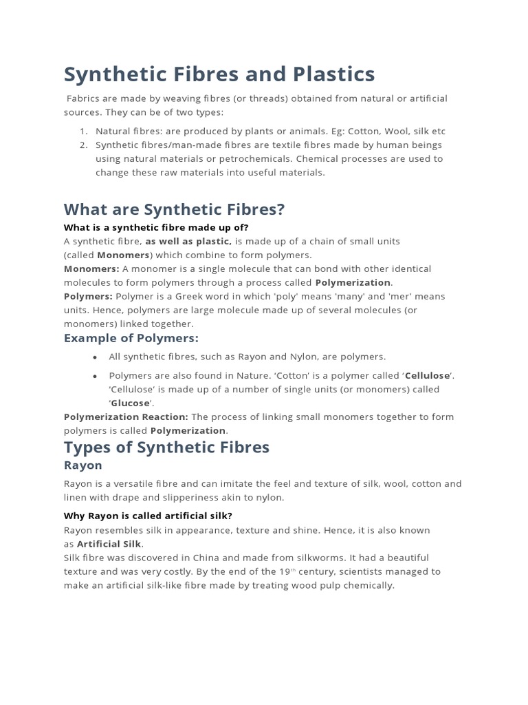 Synthetic Fibres and Plastics | PDF | Polymers | Fibers
