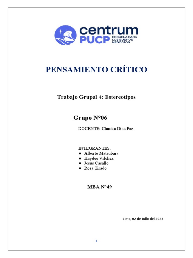 Tarea Grupal 4 - TG4 Estereotipos | PDF | Estereotipos | Comportamiento