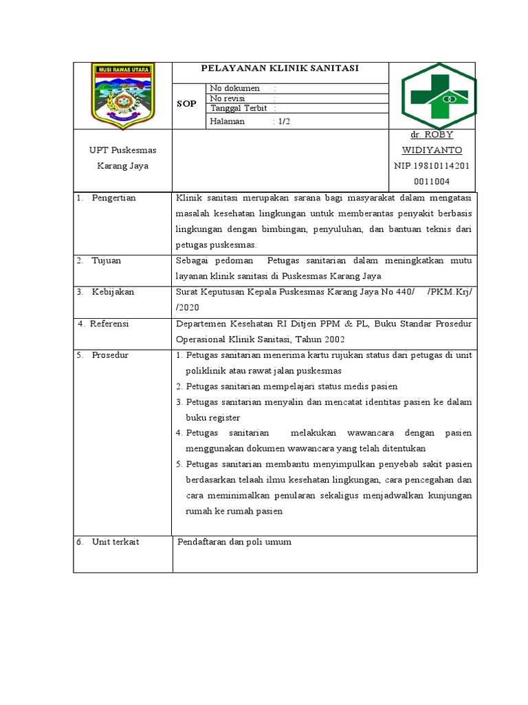 SOP Klinik Sanitasi | PDF