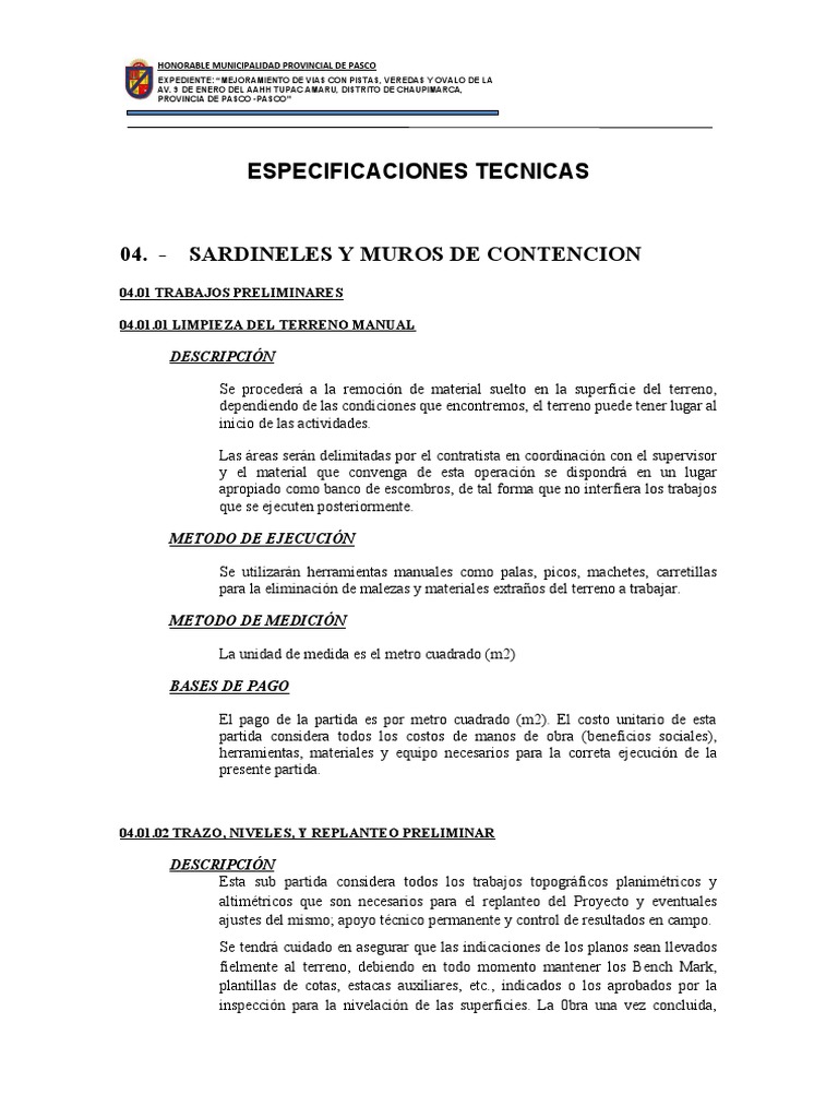 Especificaciones de Sardinel y Muros | PDF | Hormigón | Materiales