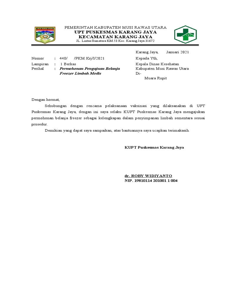 Permohonan Freezer Limbah Medis Puskesmas | PDF | Kesehatan Holistik