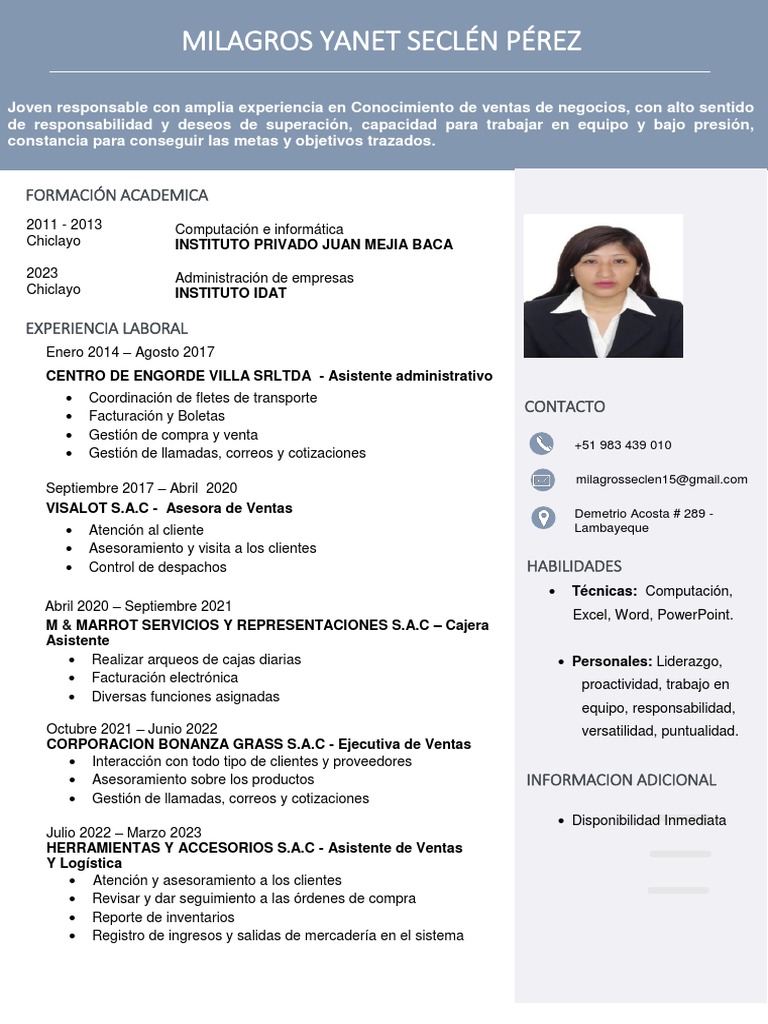 CV Milagros Seclen Perez-5 | PDF | Informática | Business