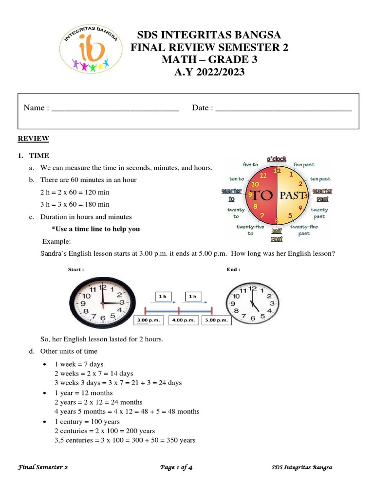 Math Review Grade 3 Final Semester 2 | PDF | Quantity | Metrology