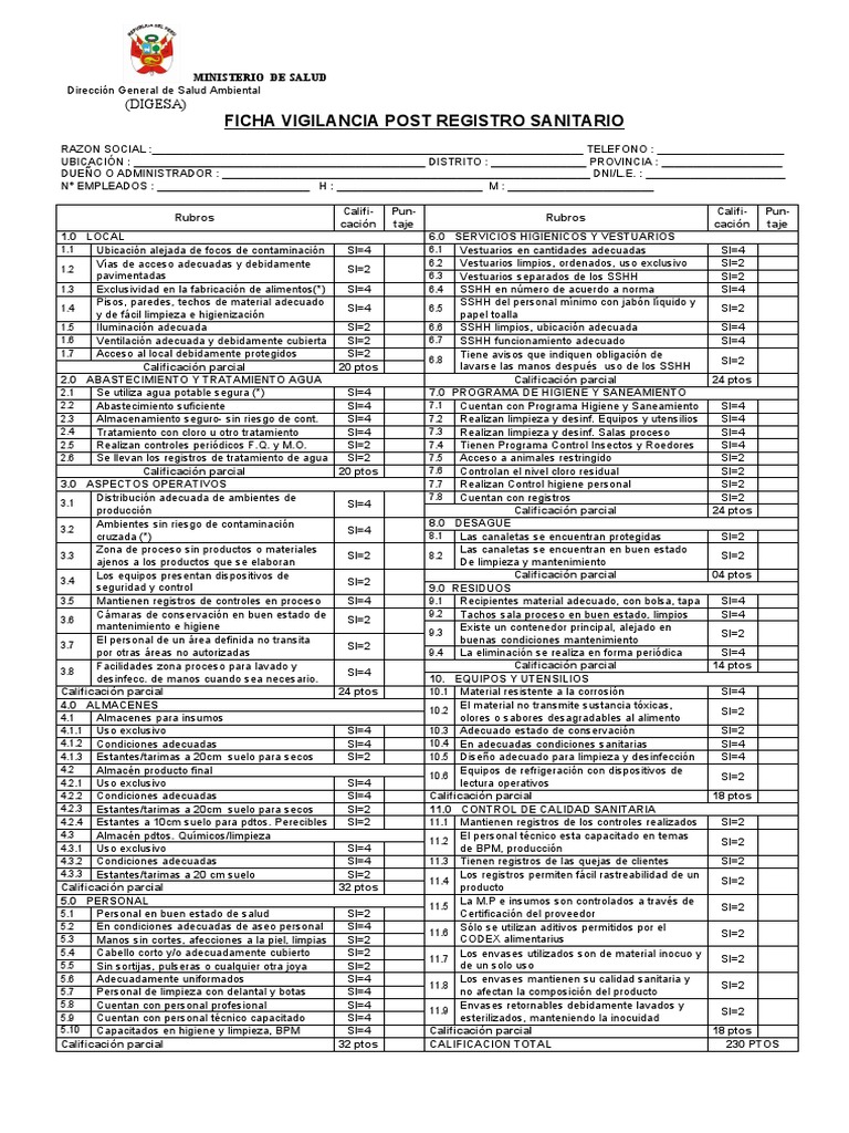 Ficha Post Registro | PDF | Higiene | Saneamiento
