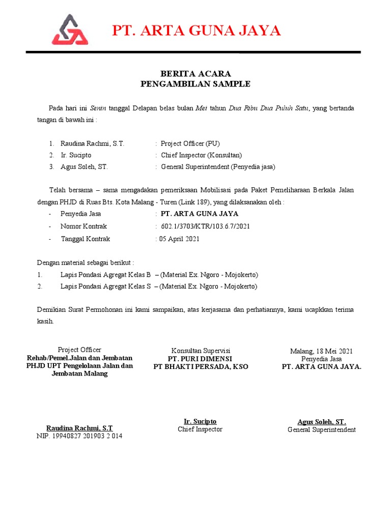 Berita Acara Pengambilan Sample | PDF