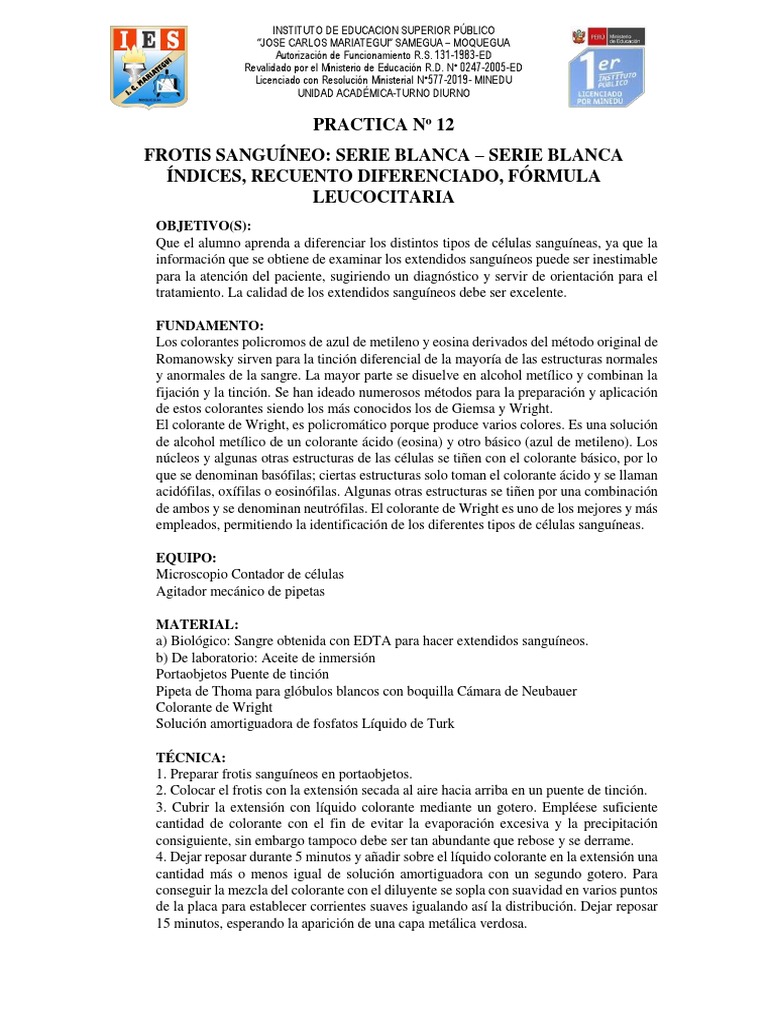 PRACTICA #12 Hematologia | PDF | Tinción | Química