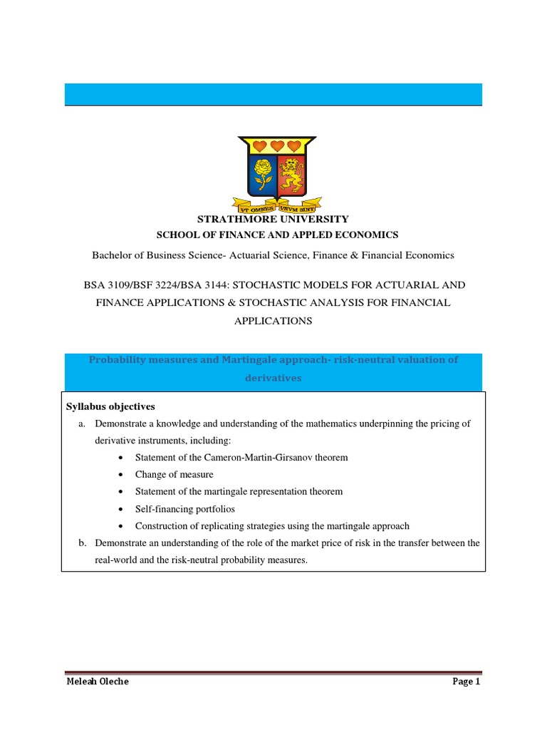 Topic 7-Probability Measures and Risk-Neutral Valuation of Derivatives ...
