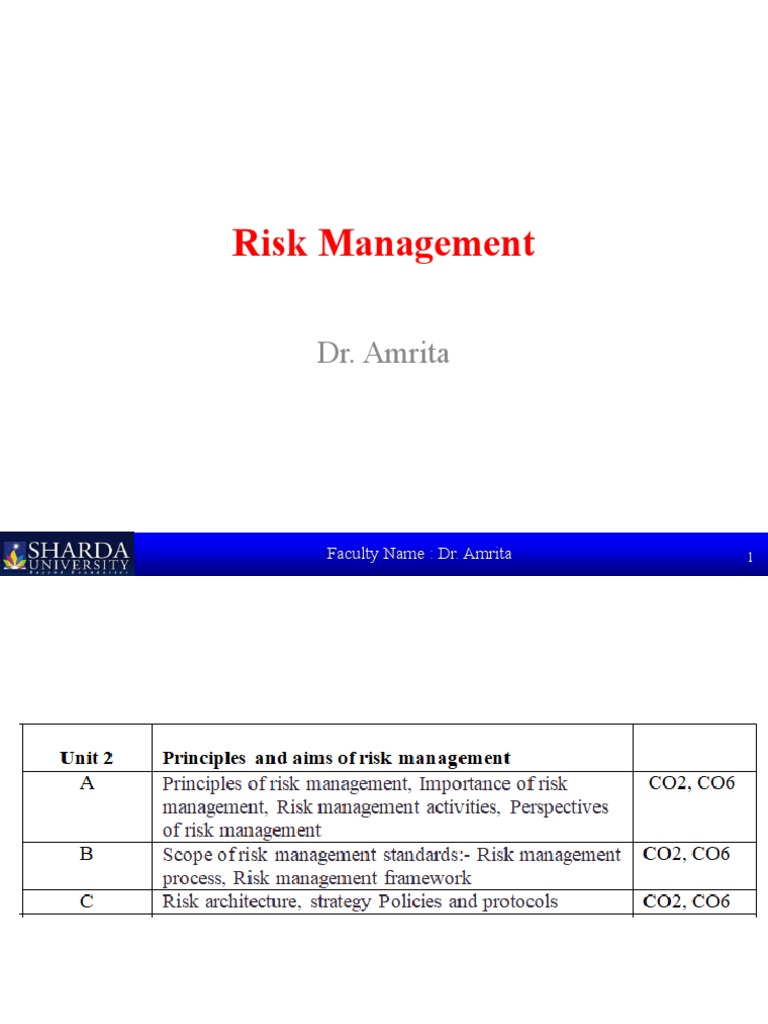UNIT II-Principles Aims Risk Management | PDF
