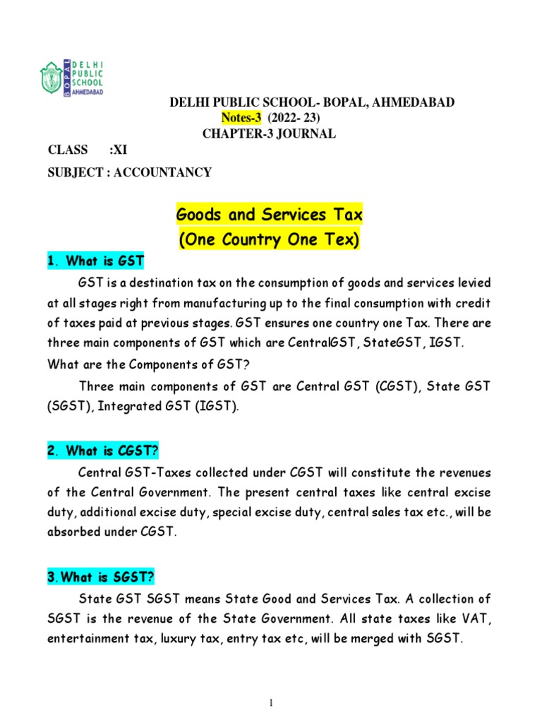 Cycle 3 Notes-3 Class 11 GST | PDF | Value Added Tax | Taxes