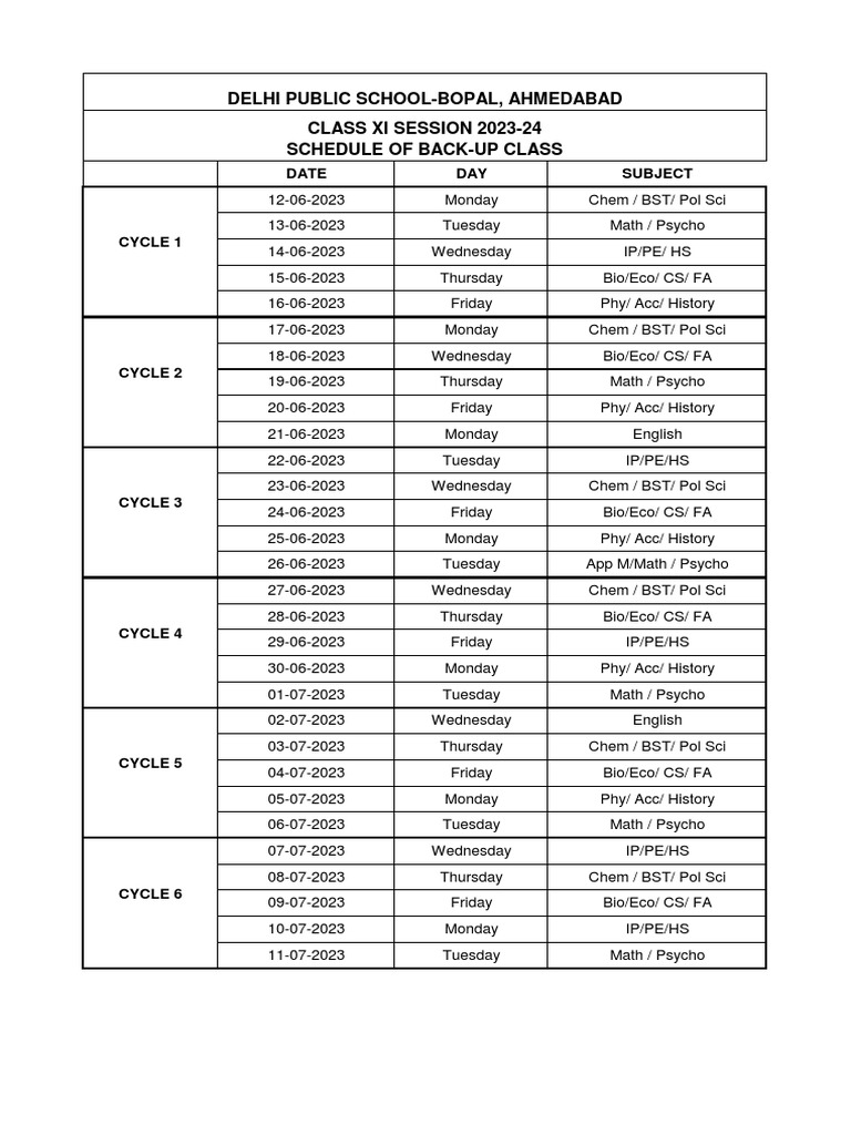 DPS Bopal Class XI Timetable 2023-24 | PDF | Social Science ...