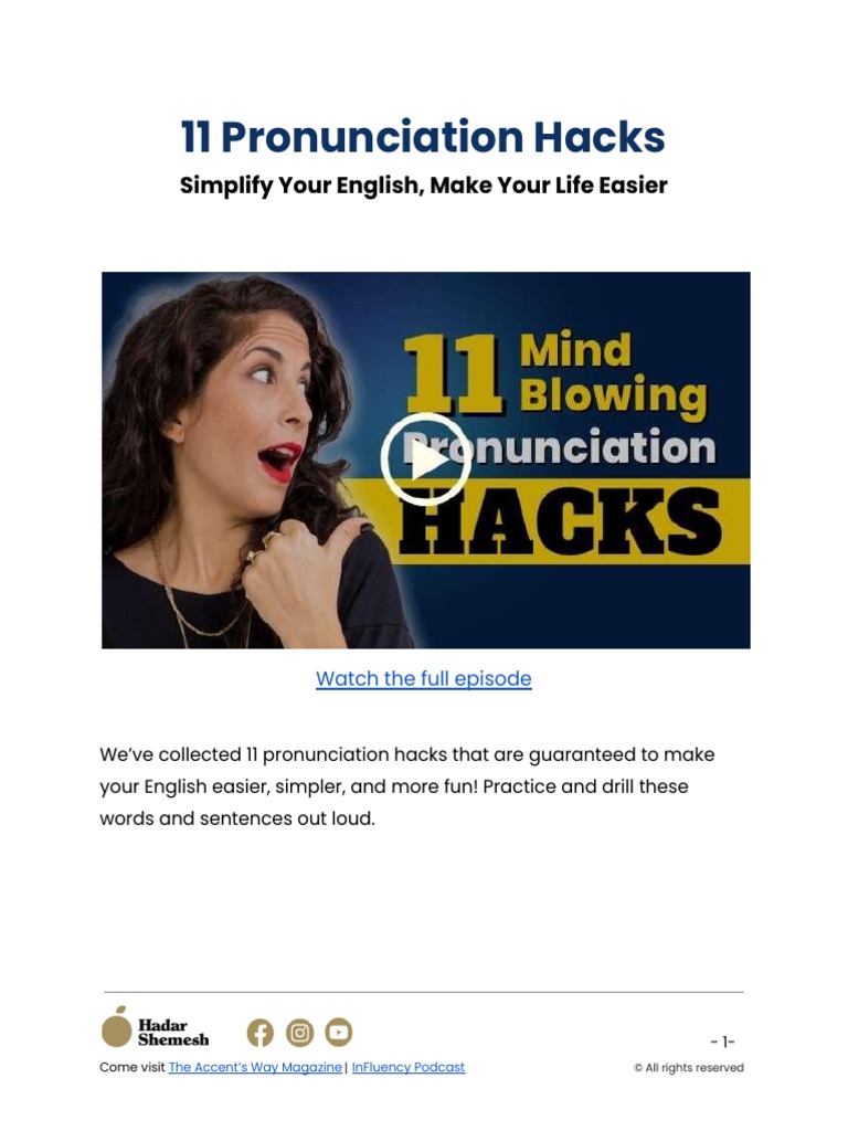 11 English Pronunciation Hacks | PDF | Stress (Linguistics) | English ...