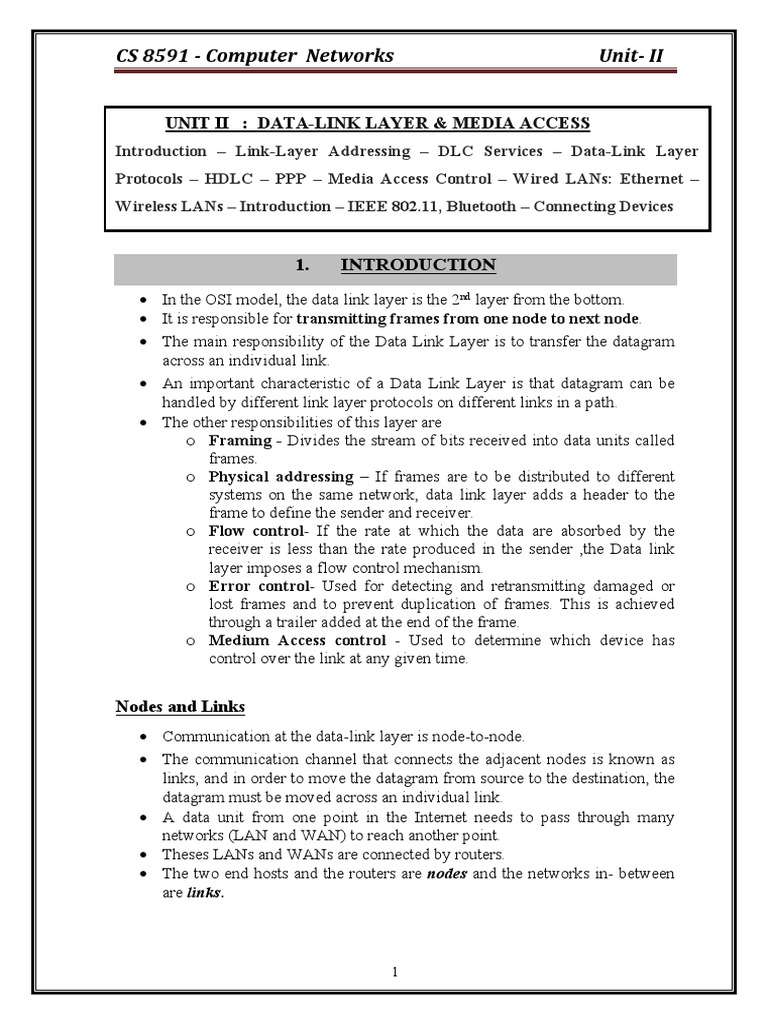 Networks Cn Unit 2 Pdf Computer Network Error Detection And Correction