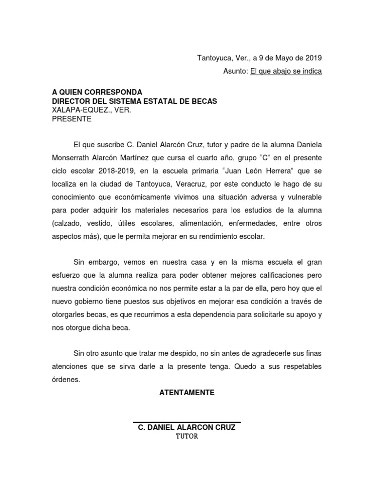 Solicitud Por Escrito Al Director de Becas | PDF