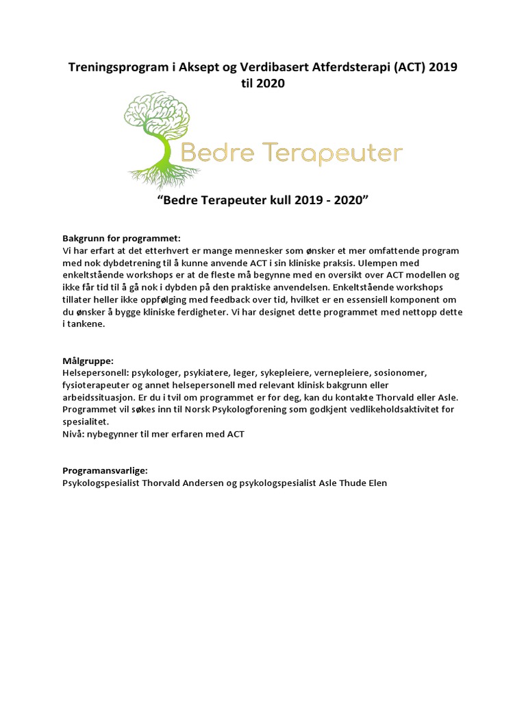 Program ACT 2019-2020 Bedre Terapeuter | PDF