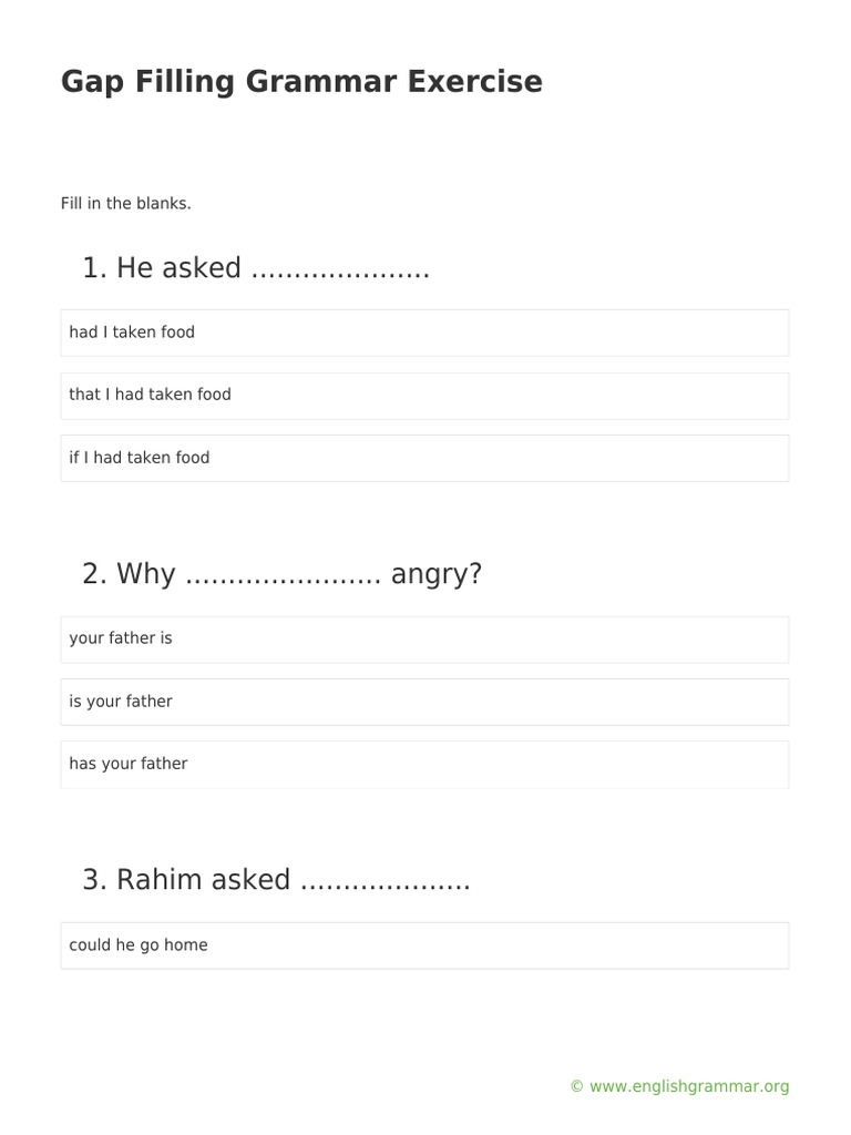 Gap Filling Grammar Exercises for Class 6 | PDF