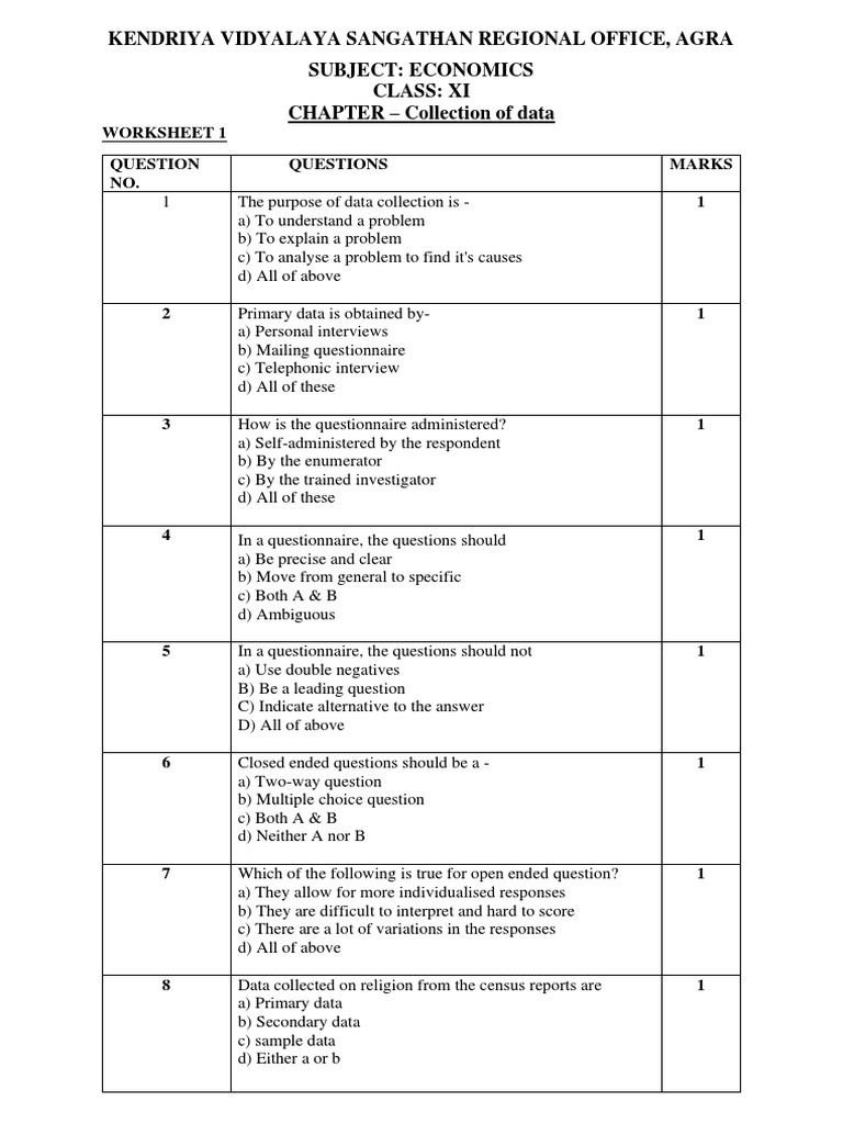 WS 4 Collection of Data | PDF | Questionnaire | Data