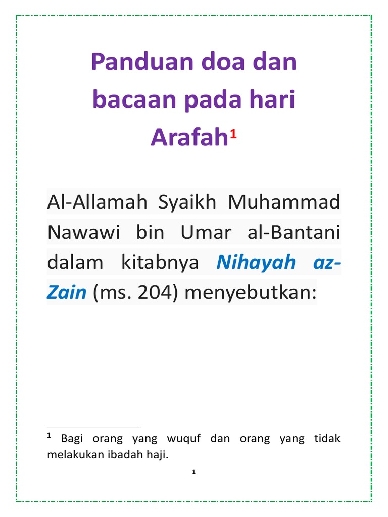 Doa Dan Bacaan Pada Hari Arafah | PDF
