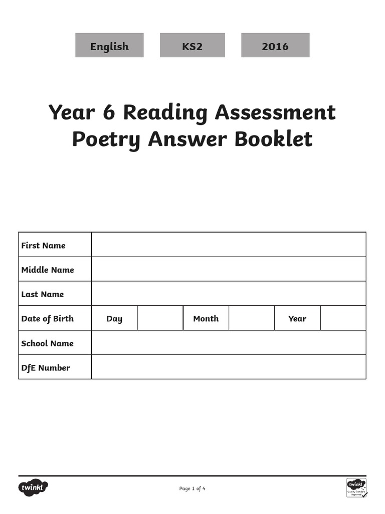 Year 6-Term-2-Reading-Assessment-Answer-Booklet-Poetry | PDF | Poetry