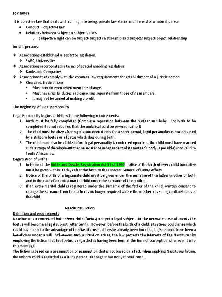 Law of Persons Notes, Work in Progress | PDF | Domicile (Law) | Abortion