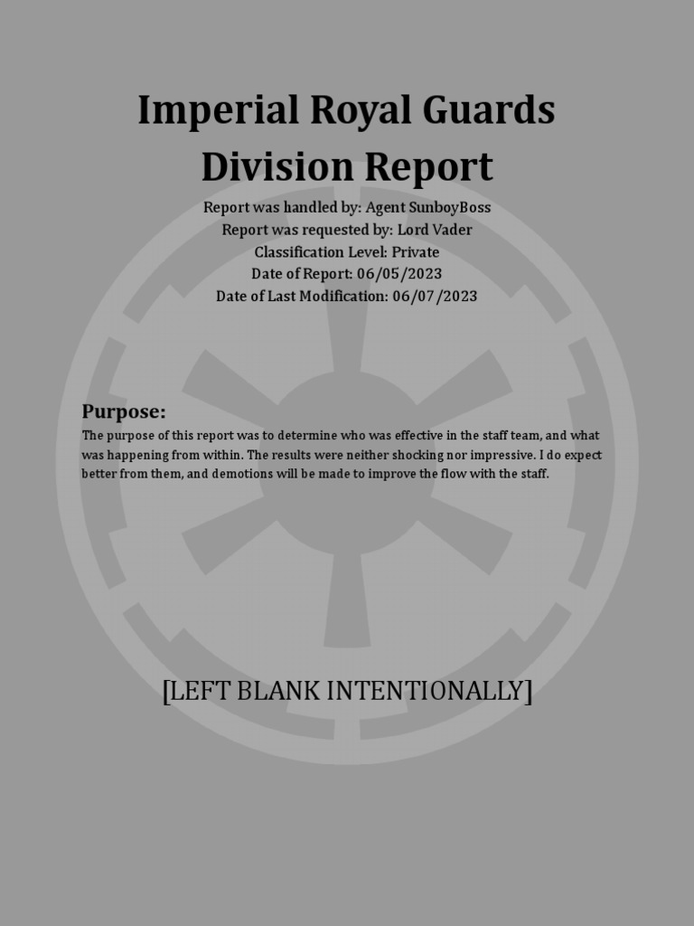 Imperial Royal Guards Division Report | PDF