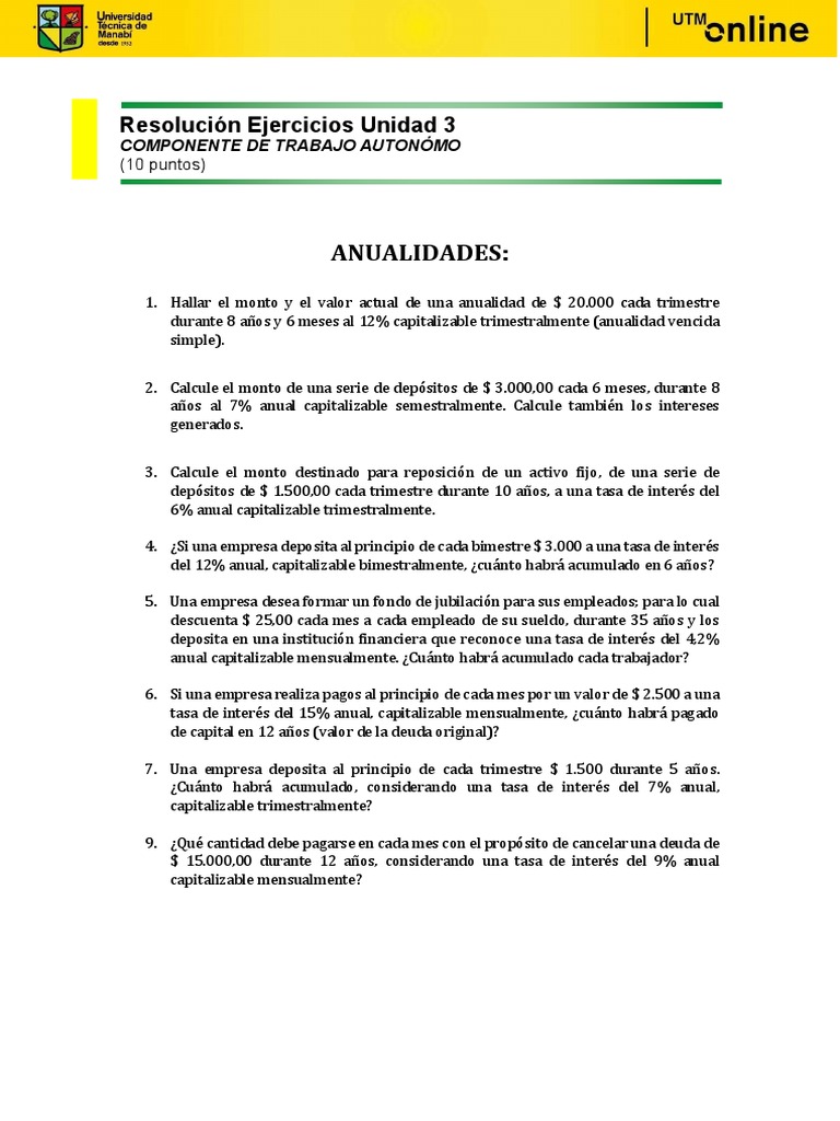 Resolución de Ejercicios - Unidad 3 Anualidades 2023-1 | PDF