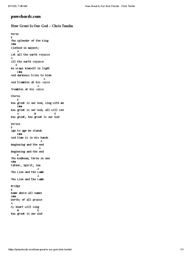 How Great Is Our God Chords - Chris Tomlin | PDF