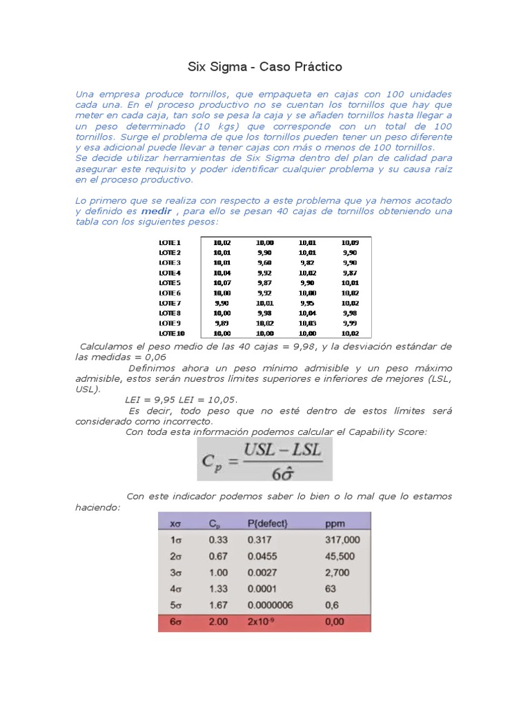 Caso Six Sigma | Descargar gratis PDF | Desviación Estándar | Six Sigma