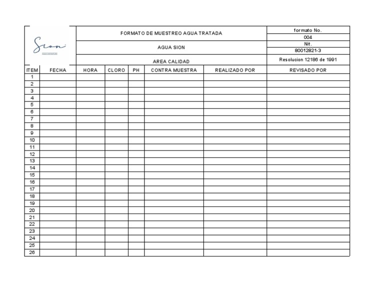 Formato de Muestreo Agua Tratada Imprimir | PDF