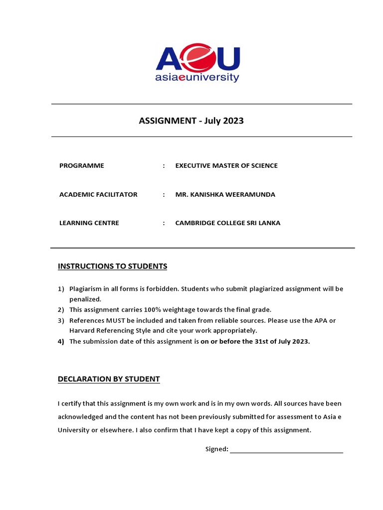 Executive MSc Assignment Guidelines | PDF | Plagiarism | Innovation