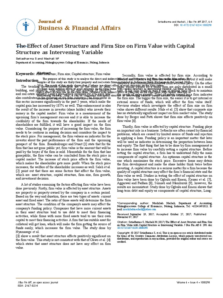 Setiadharma, & Machali, M. (2017) - The Effect of Asset Structure and Firm Size | PDF | Capital ...