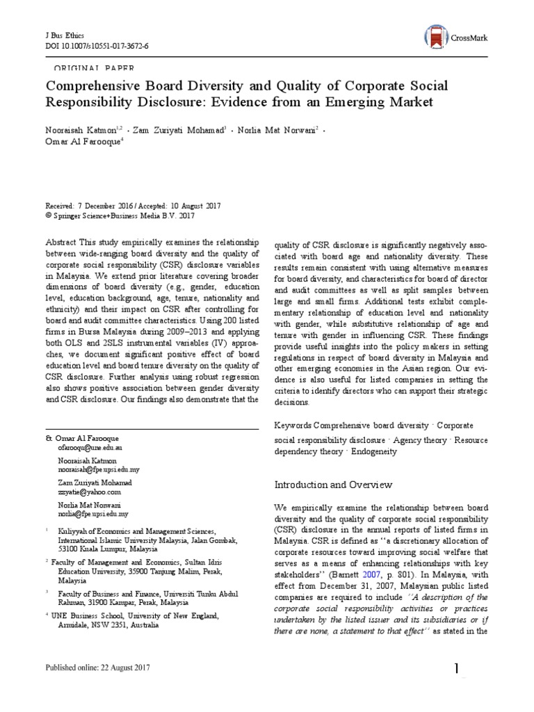 Comprehensive Board Diversity and Quality Od CSR | PDF | Corporate Social Responsibility | Economies