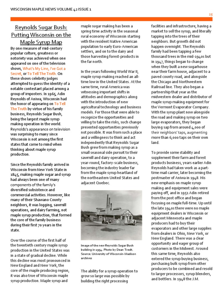 Reynolds Sugar Bush: Putting Wisconsin On The Maple Syrup Map | PDF ...
