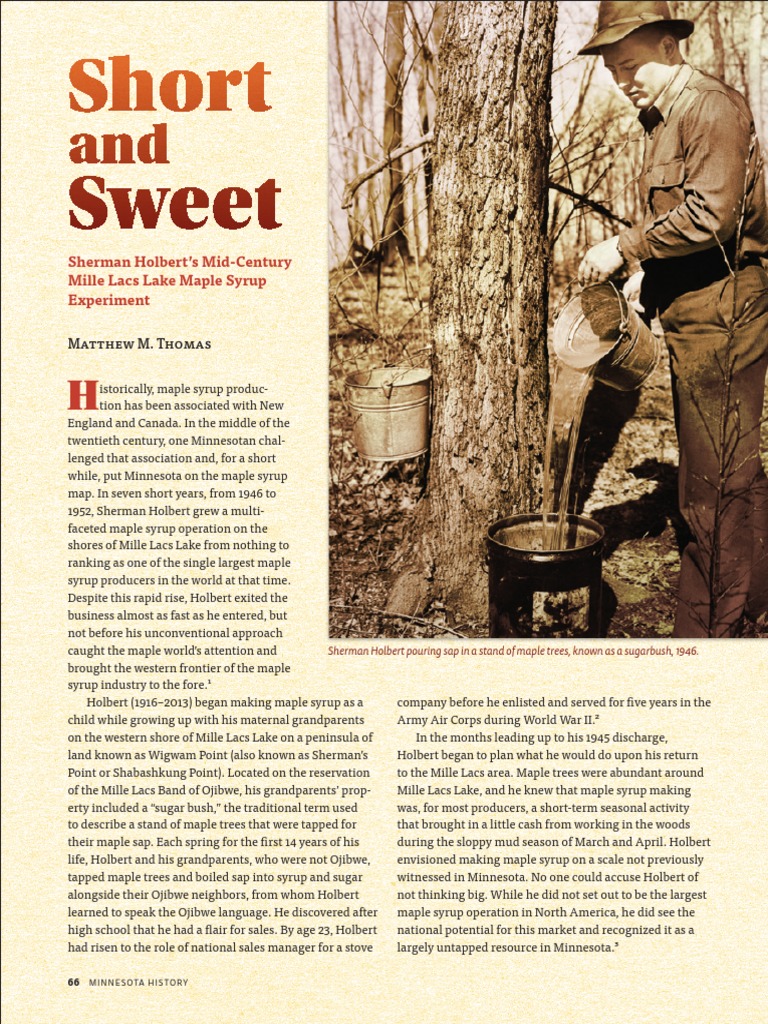 Short and Sweet: Sherman Holbert's Mid-Century Mille Lacs Lake Maple Syrup Experiement | PDF ...